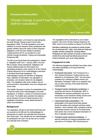 Emissions trading bulletin – February 2008: Climate Change (Liquid ...