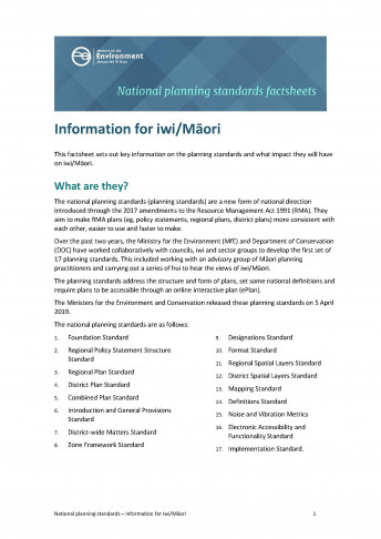 National planning standards factsheet: Information for iwi/Māori | Ministry for the Environment