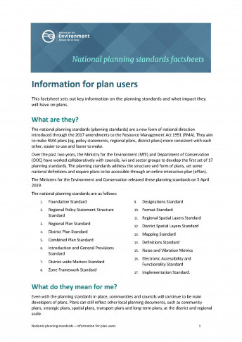 National planning standards factsheet: Information for plan users ...