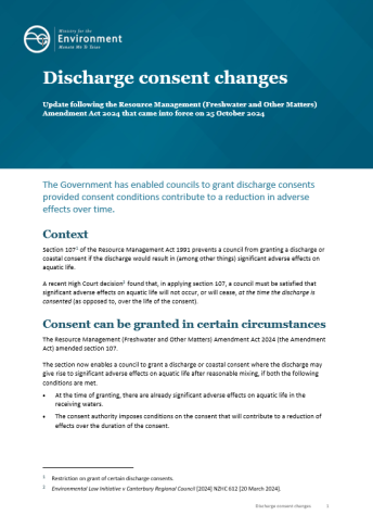 Discharge consent changes | Ministry for the Environment
