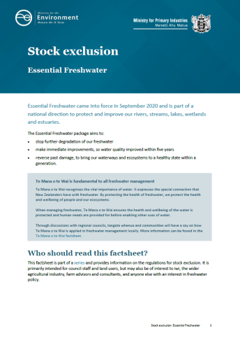 Stock exclusion Essential Freshwater | Ministry for the Environment